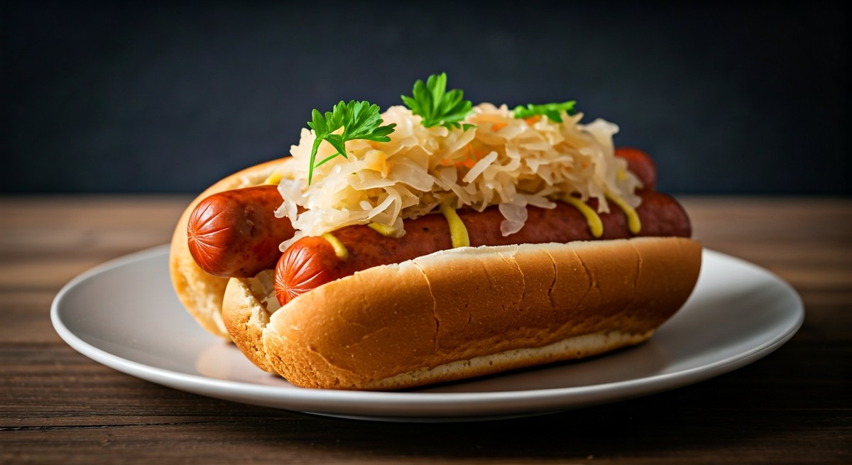Polish Sausage Hot Dog with Sauerkraut and Mustard Recipe @ TotallyChefs